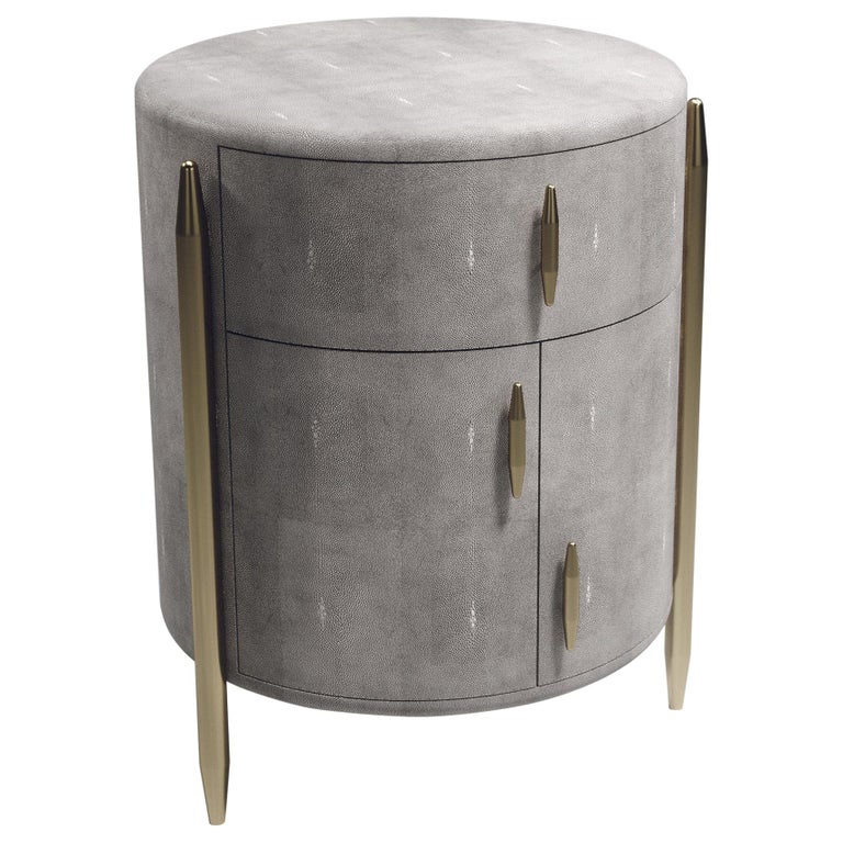 Shagreen Night Stand with Brass Accents by Kifu Paris For Sale at 1stDibs