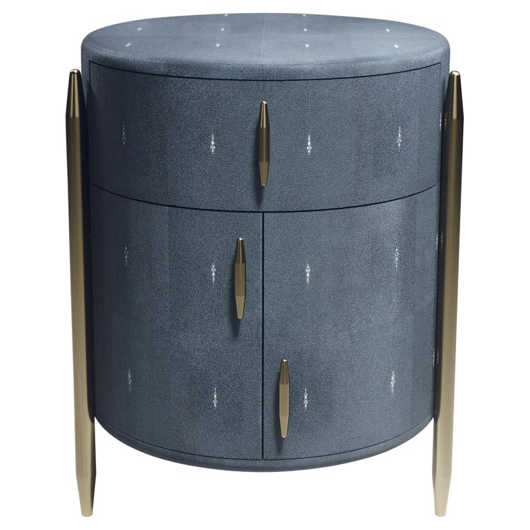 Shagreen Night Stand with Brass Accents by Kifu Paris For Sale at 1stDibs