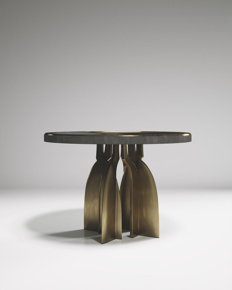 Shagreen Pattern Dining Table with Shell and Bronze Patina Brass by ...