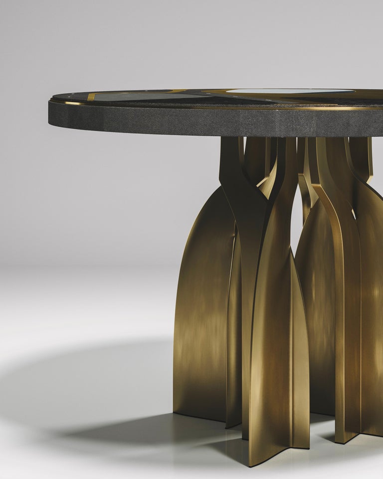 Shagreen Pattern Dining Table with Shell and Bronze Patina Brass by ...