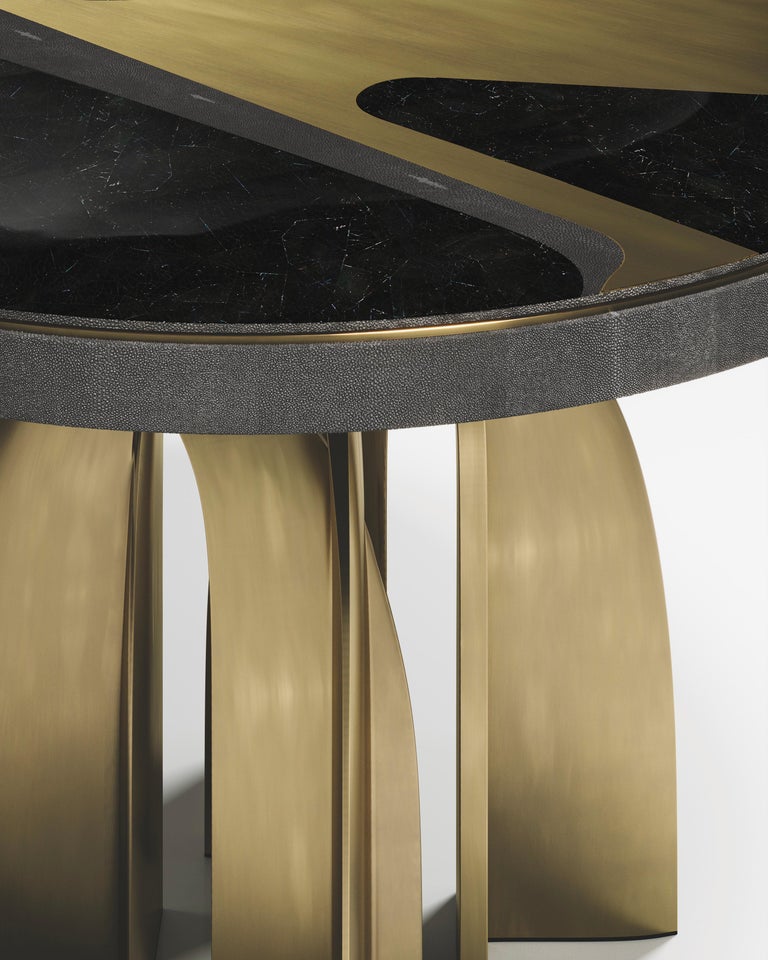 Shagreen Pattern Dining Table with Shell and Bronze Patina Brass by ...