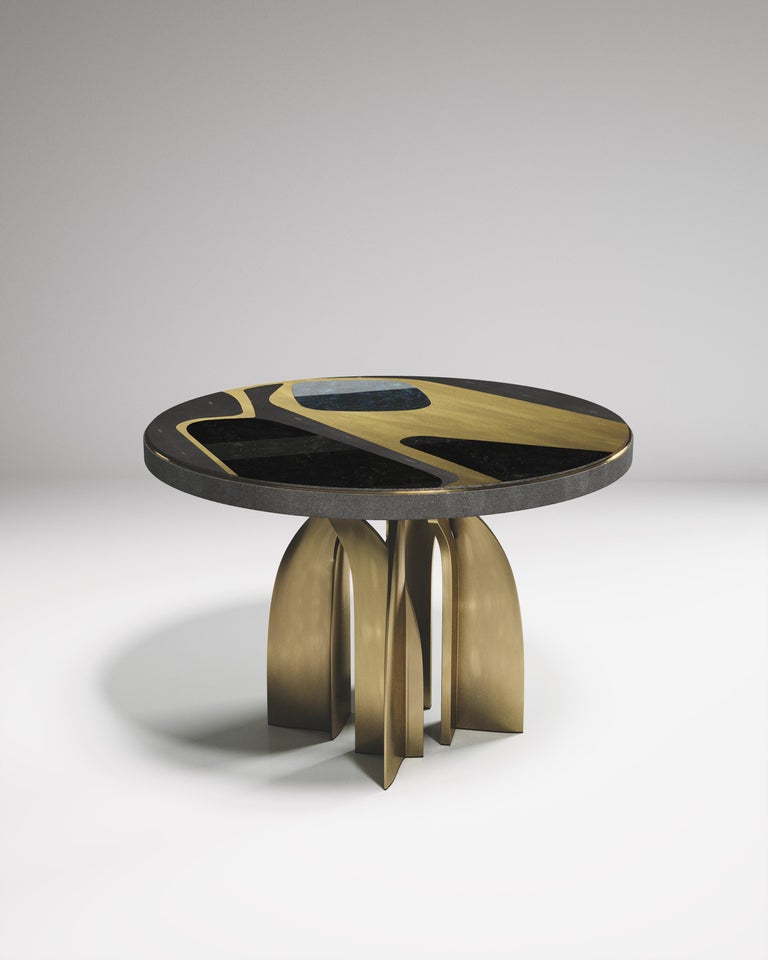 Shagreen Pattern Dining Table with Shell and Bronze Patina Brass by ...