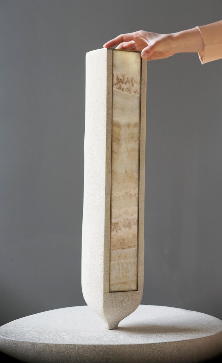 Shagreen Sconce with Onyx and Bronze-Patina Brass Slats by Patrick ...