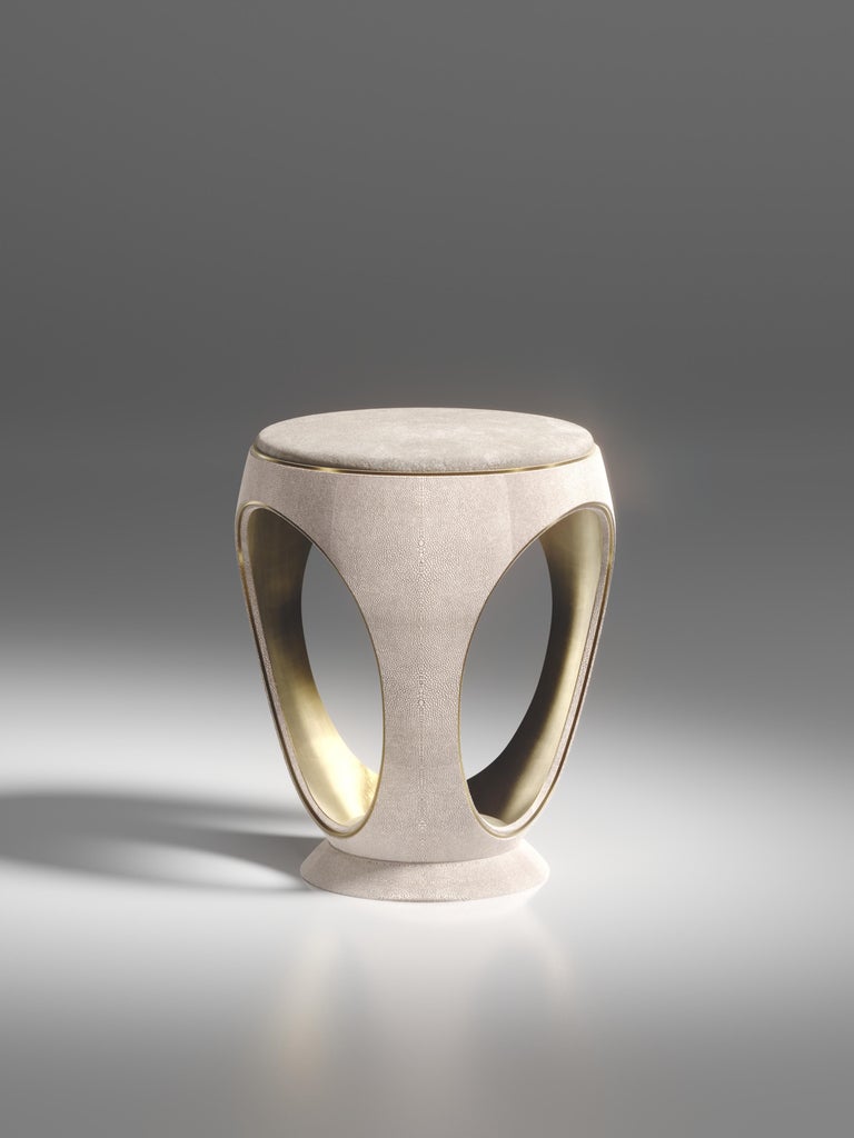 Shagreen Stool with Velvet Upholstery and Bronze-Patina Brass by R&Y ...