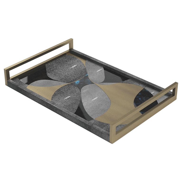 Shagreen Tray with Blue Pen Shell and Brass Inserts by R&Y Augousti For ...