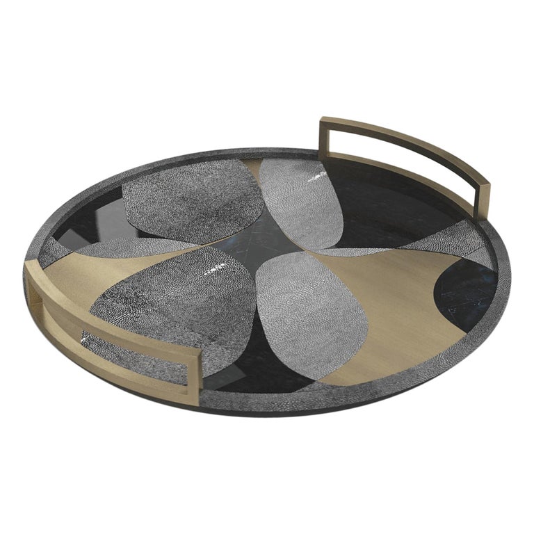 Shagreen Tray with Blue Pen Shell and Brass Inserts by R&Y Augousti For ...