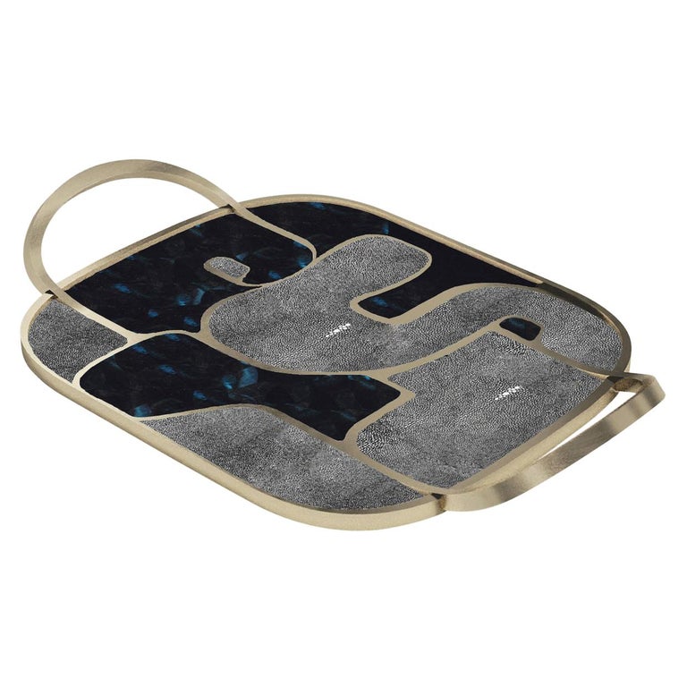 Shagreen Tray with Blue Pen Shell and Brass Inserts by R&Y Augousti For ...