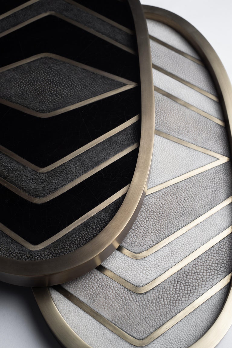 Shagreen Tray with Mix Inlay Pattern including Shell and Brass by Kifu ...