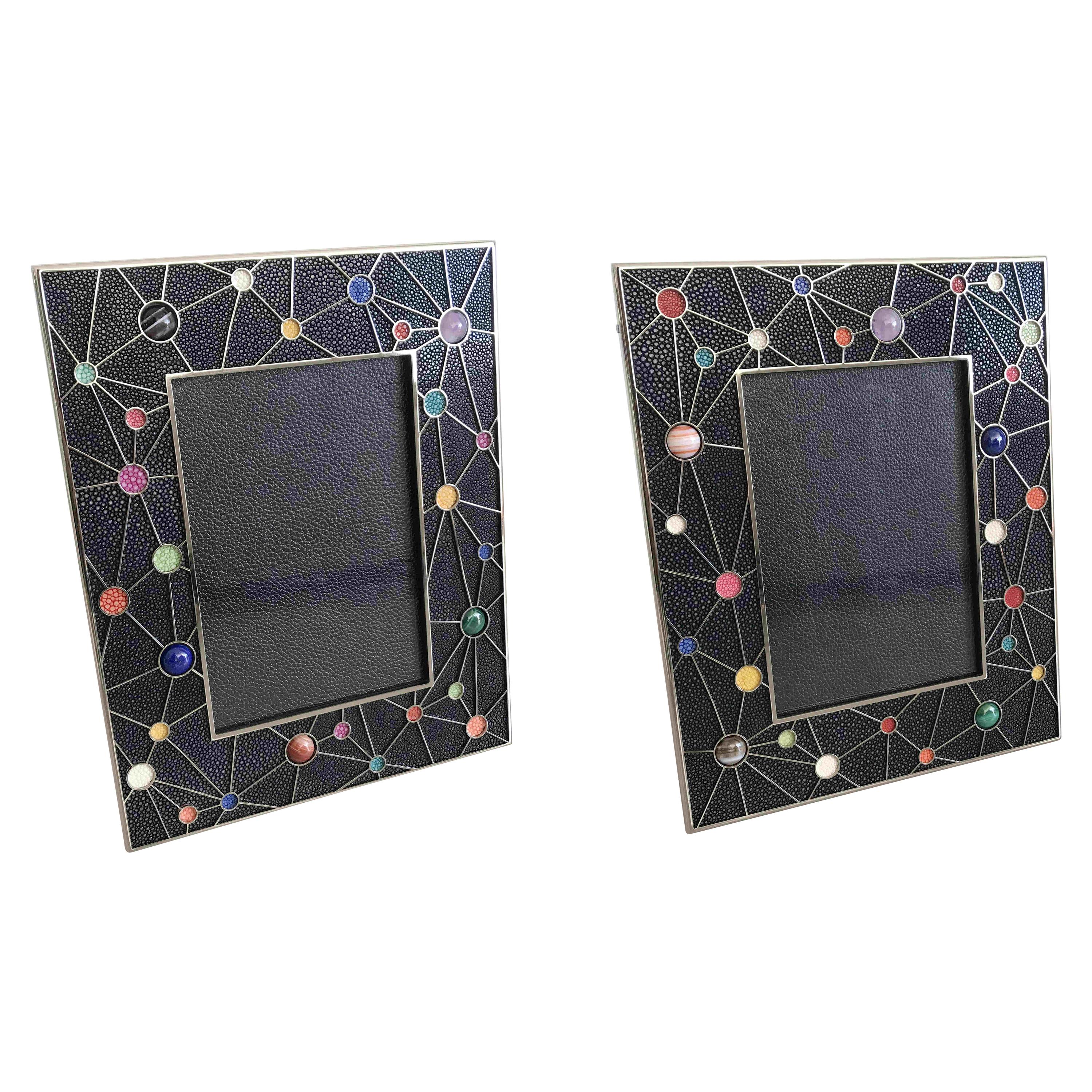 Multi-Color Photo Frame with Lapis Lazuli Inserts and Brass-Plated ...