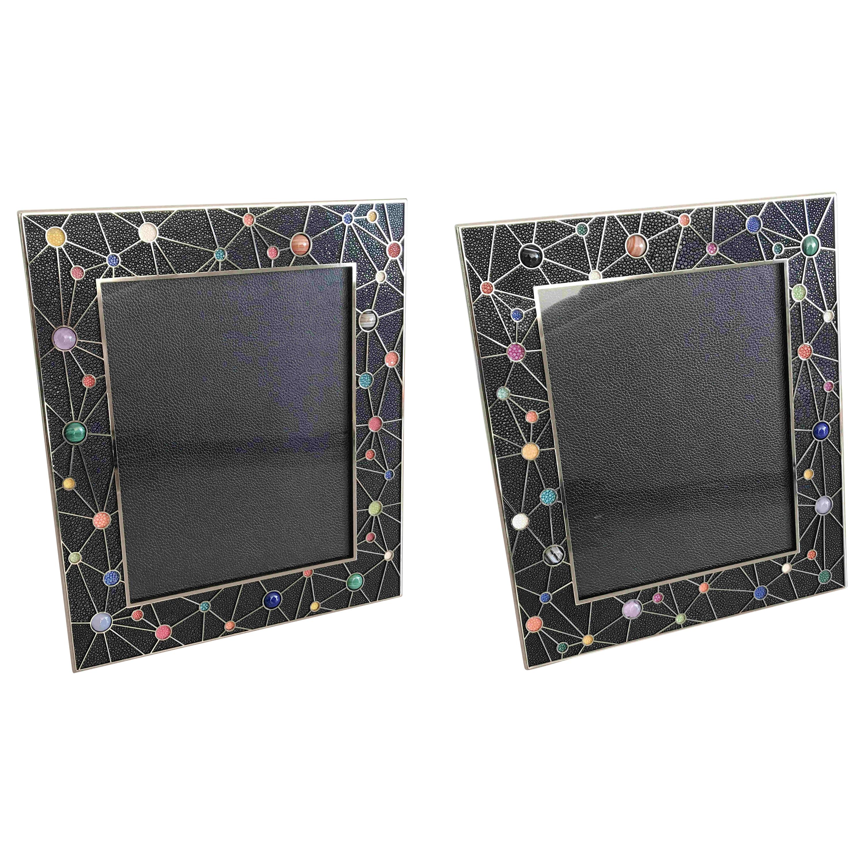 Multi-Color Photo Frame with Lapis Lazuli Inserts and Brass-Plated ...