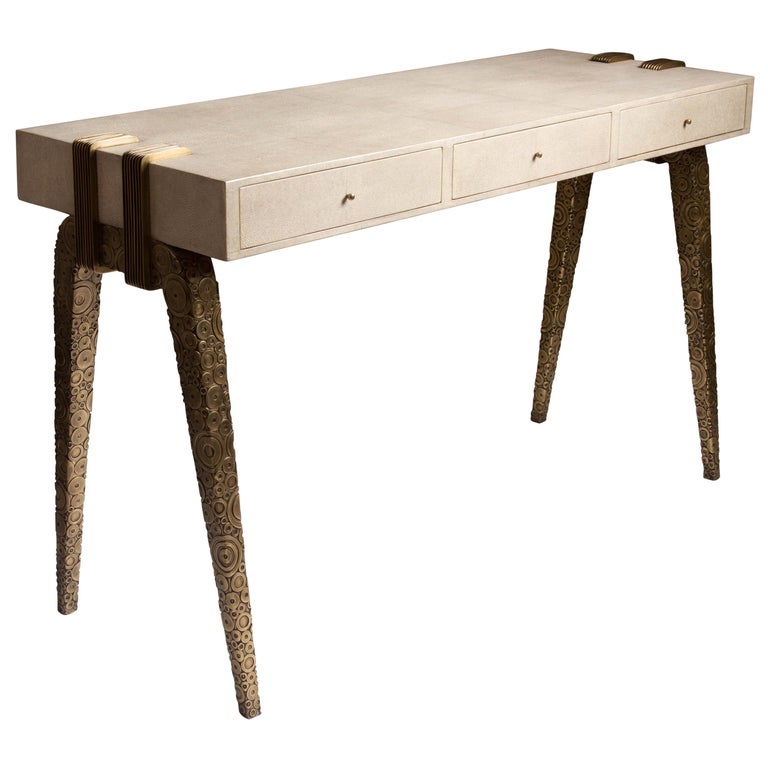 Shagreen Writing Desk with Bright Brass Inlaid Legs by R&Y Augousti at ...