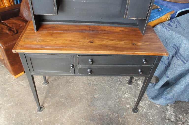 Shaker Style Primitive Sideboard and Hutch Rustic Black Cupboard Buffet ...