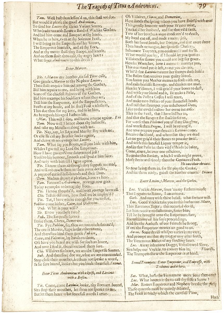 Shakespeare. The Tragedy of Titus Andronicus - SECOND FOLIO - 1632 ...