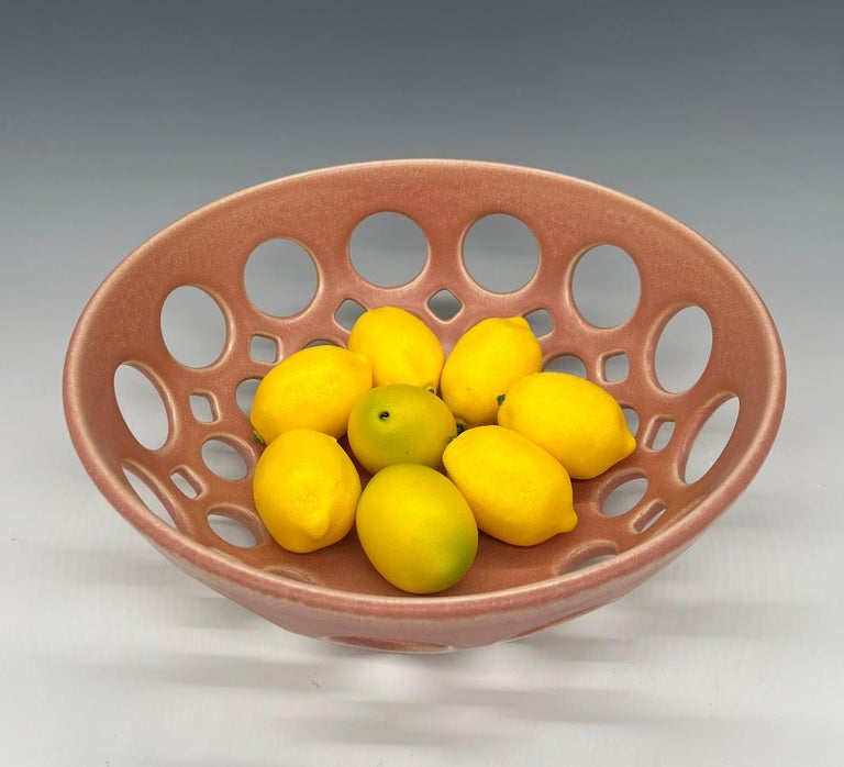 Shallow Pink Pierced Ceramic Tabletop Bowl, in Stock For Sale at 1stDibs