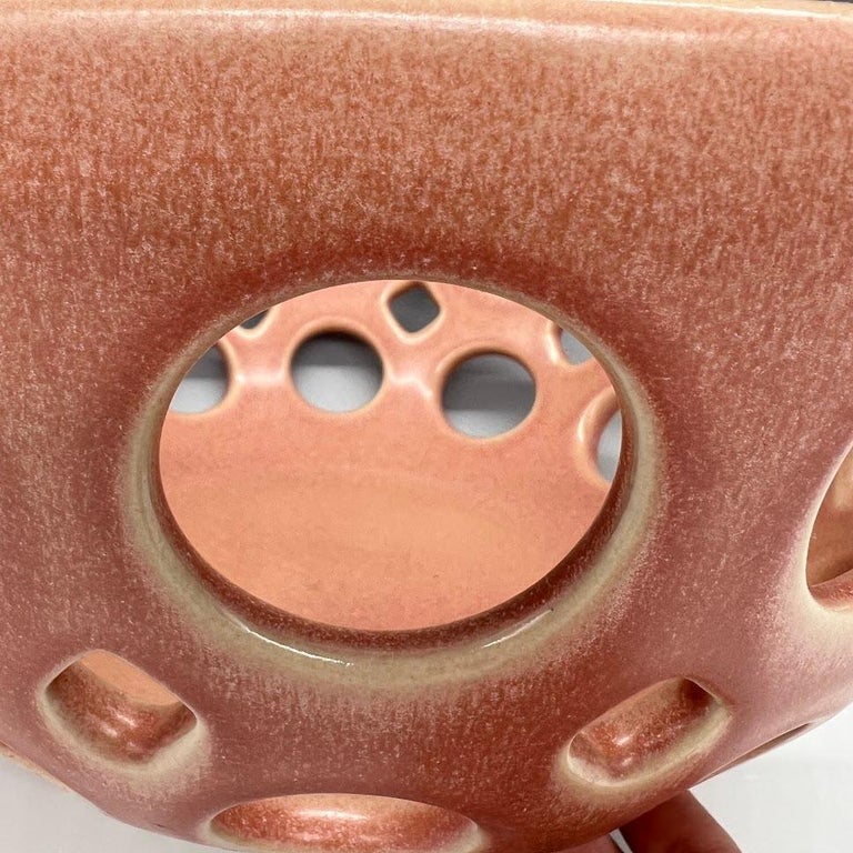 Shallow Pink Pierced Ceramic Tabletop Bowl, in Stock For Sale at 1stDibs