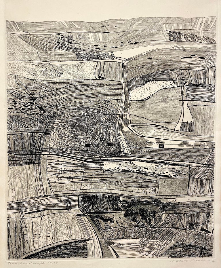 Shane Weare - Abstract Drypoint Etching Iowa Landscape 1962 Shane Weare ...