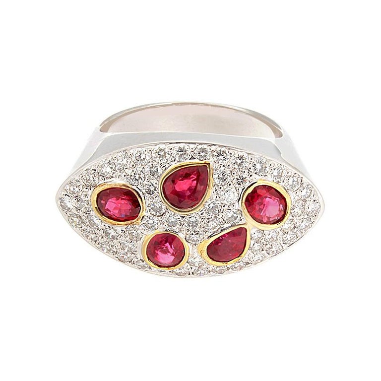 Shape Ruby Diamond Gold Ring at 1stDibs