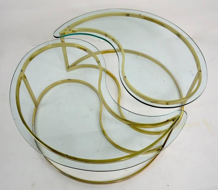 Shaped Glass Top Yin Yang Coffee Table with Brass Base after Baughman ...