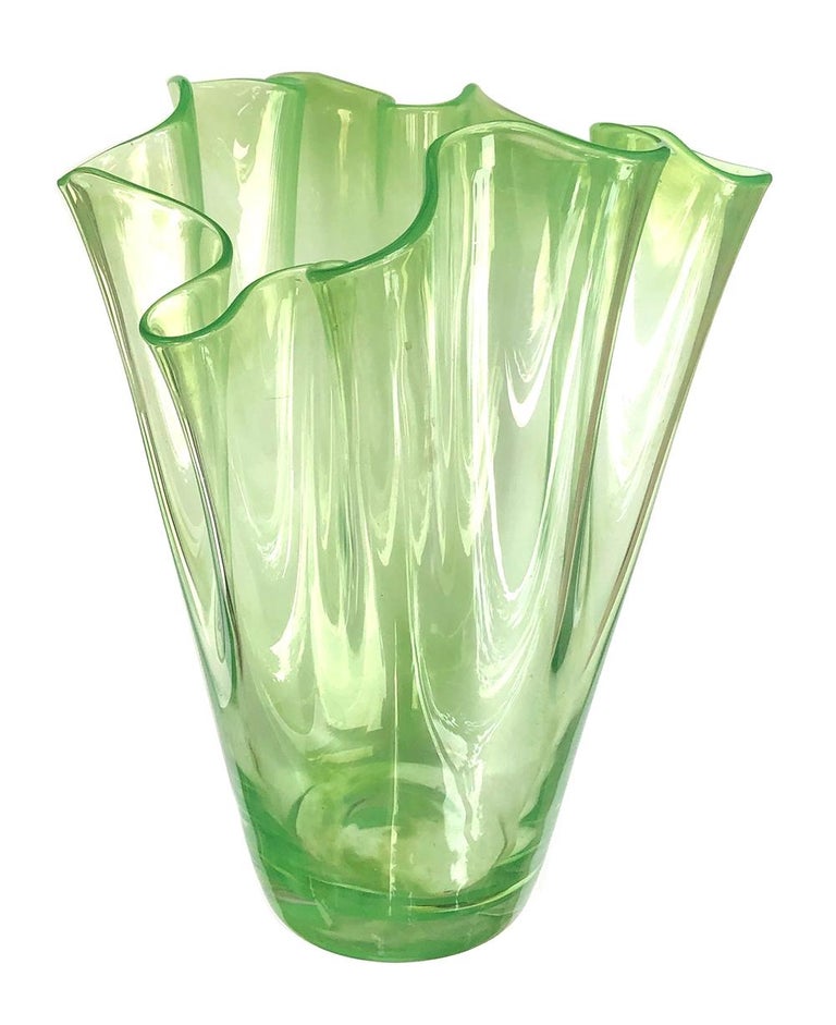 Shapely Pair of Murano Art Deco Chartreuse Glass Handkerchief Vases at ...
