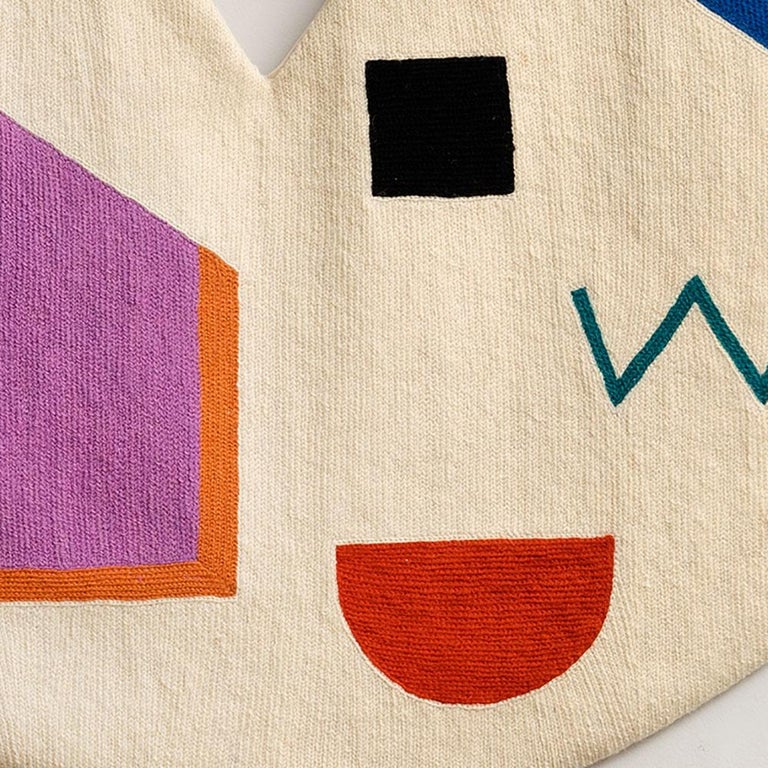 Shapes Hand Embroidered Geometric Modern Tapestry Wall Hanging For Sale ...