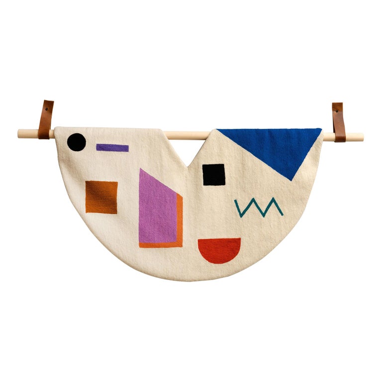 Shapes Hand Embroidered Geometric Modern Tapestry Wall Hanging For Sale ...