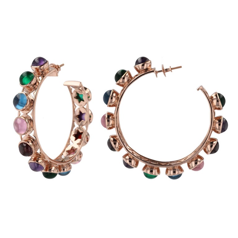 Shari Hoop Earrings in Rose Gold with Multiple Color Cabochon Gemstones ...