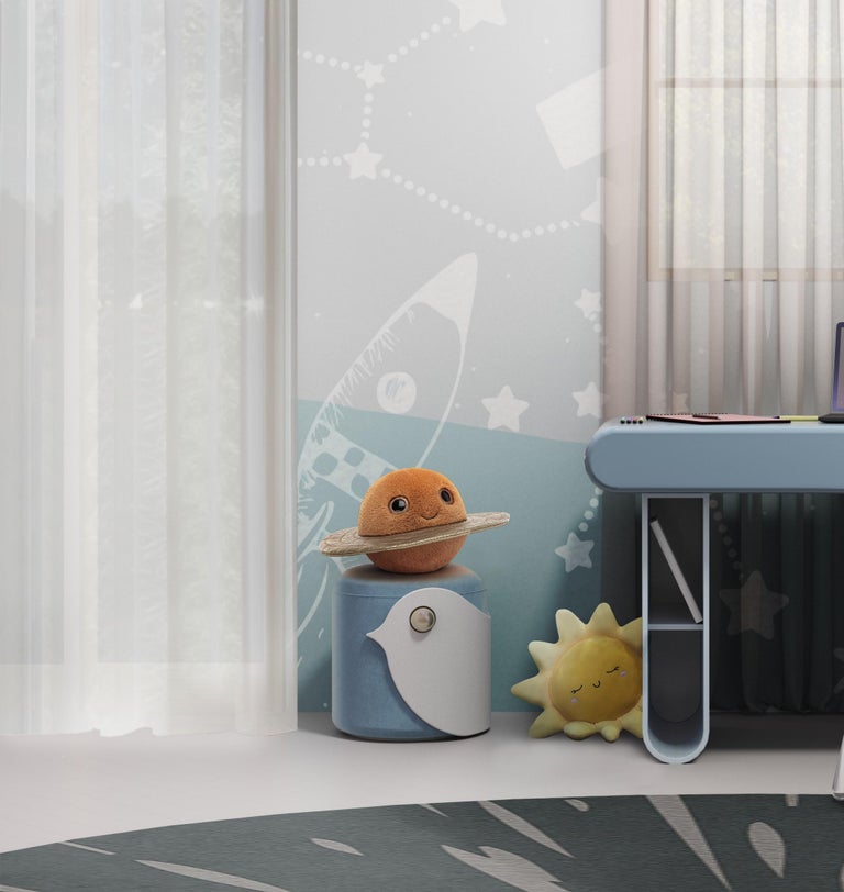 Shark Kids Stool in White Wood and Baby Blue Velvet by Circu Magical ...