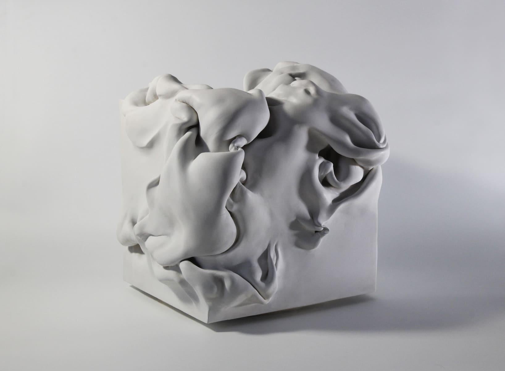Sharon Brill - Cube 5 by Sharon Brill - Abstract Clay Sculpture, white ...