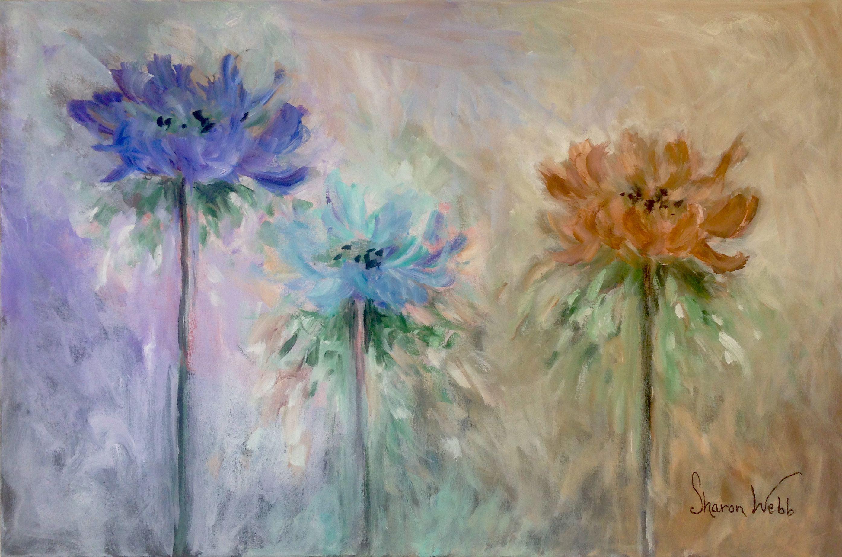 Sharon Webb - Three Flowers, Painting, Acrylic on Canvas For Sale at ...