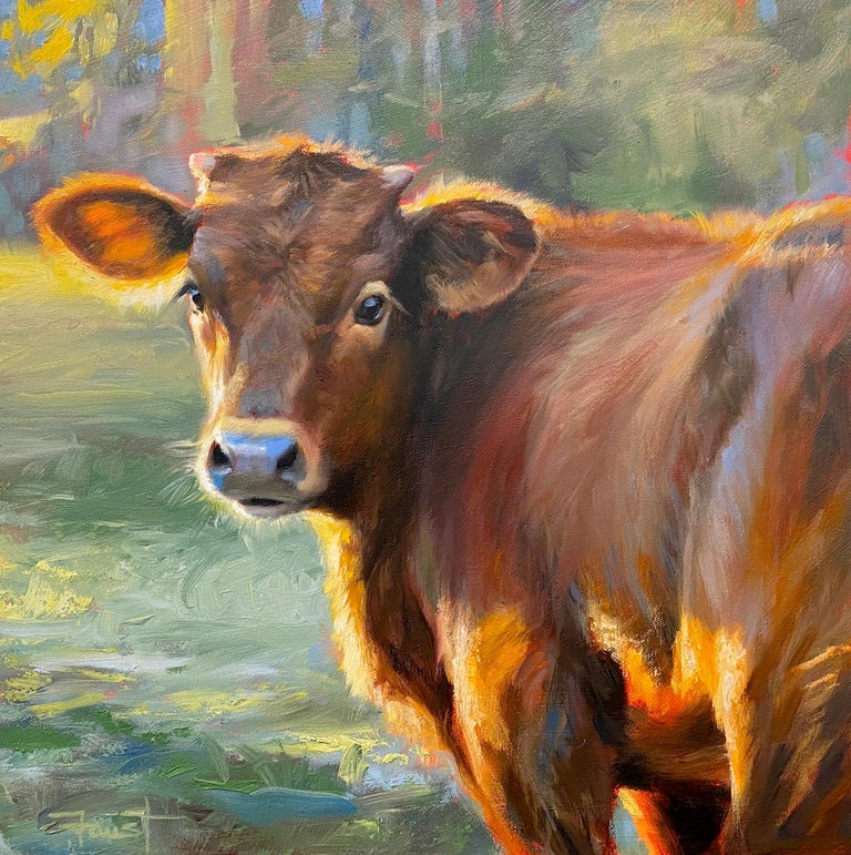 Shawn Faust - Shawn Faust, "The Look Back", Cow Portrait Oil Painting ...