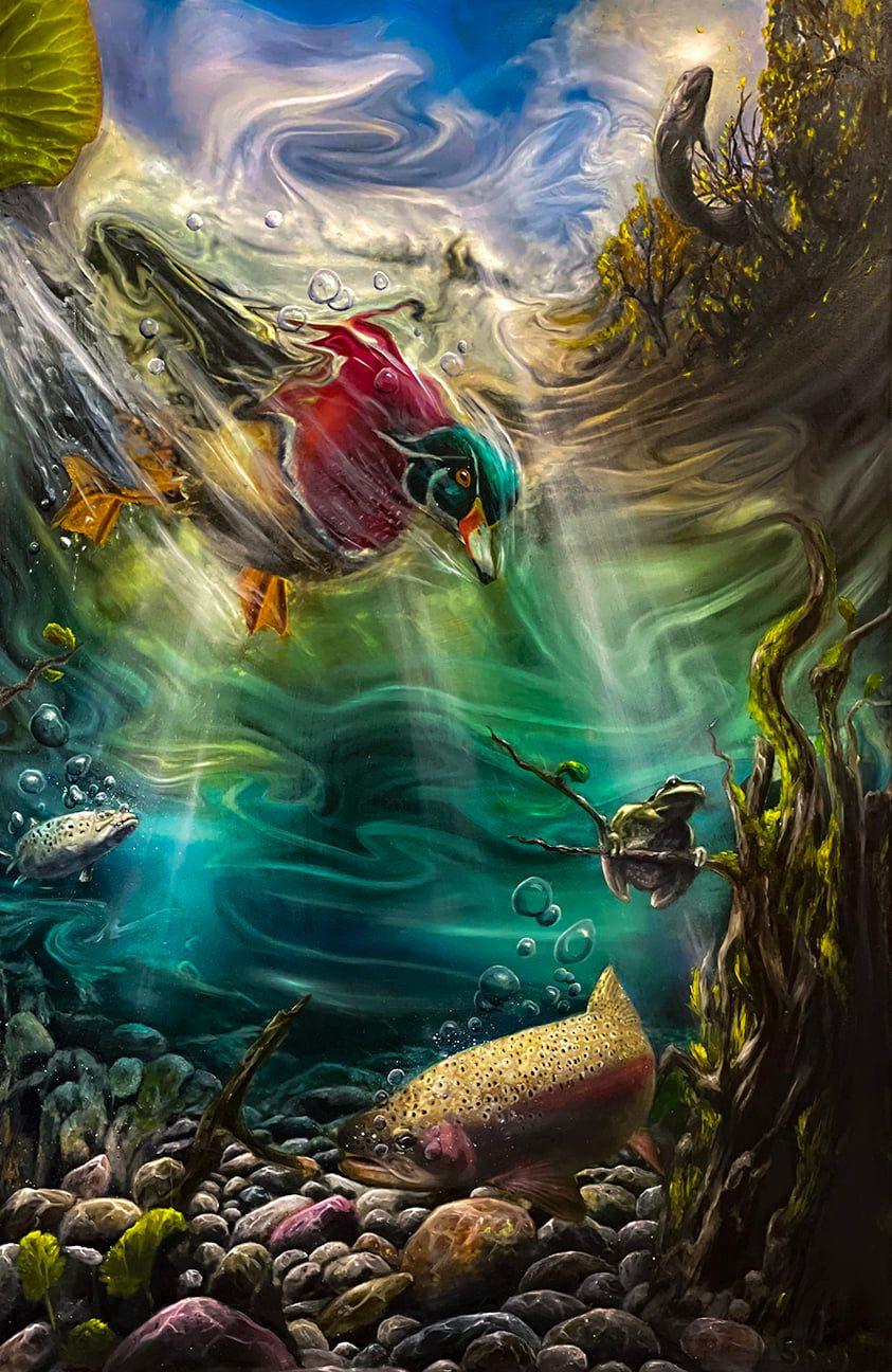 Shay Davis - "What would a wood duck do" Oil Painting For Sale at 1stDibs