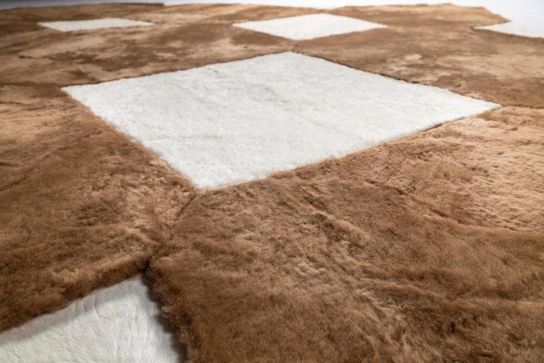 Brown adn White Shearling and Cowhide Rug - ALMA - Handmade in France ...