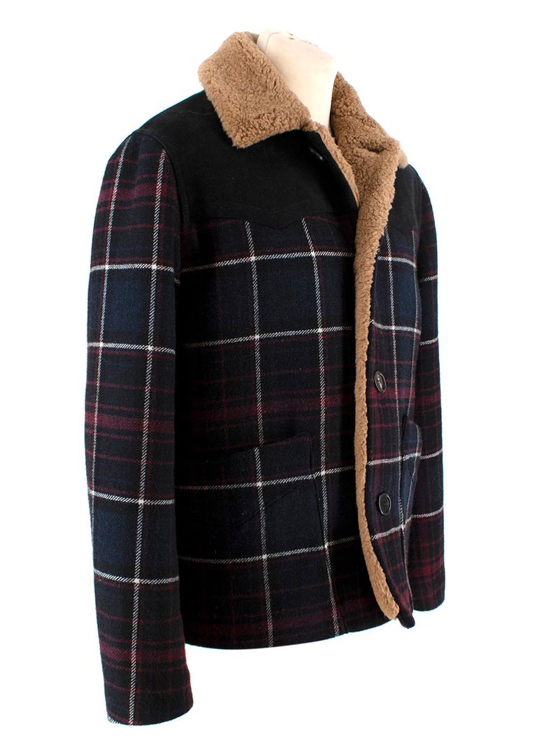 Shearling Lined Check Wool Coat For Sale at 1stDibs