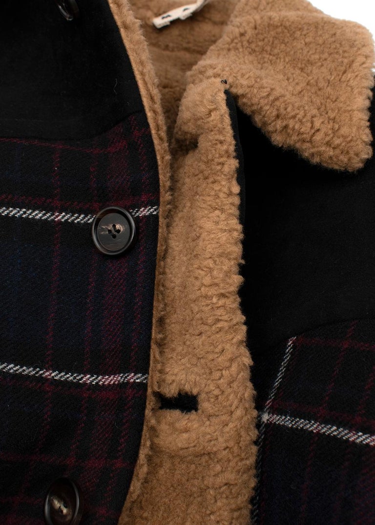 Shearling Lined Check Wool Coat For Sale at 1stDibs