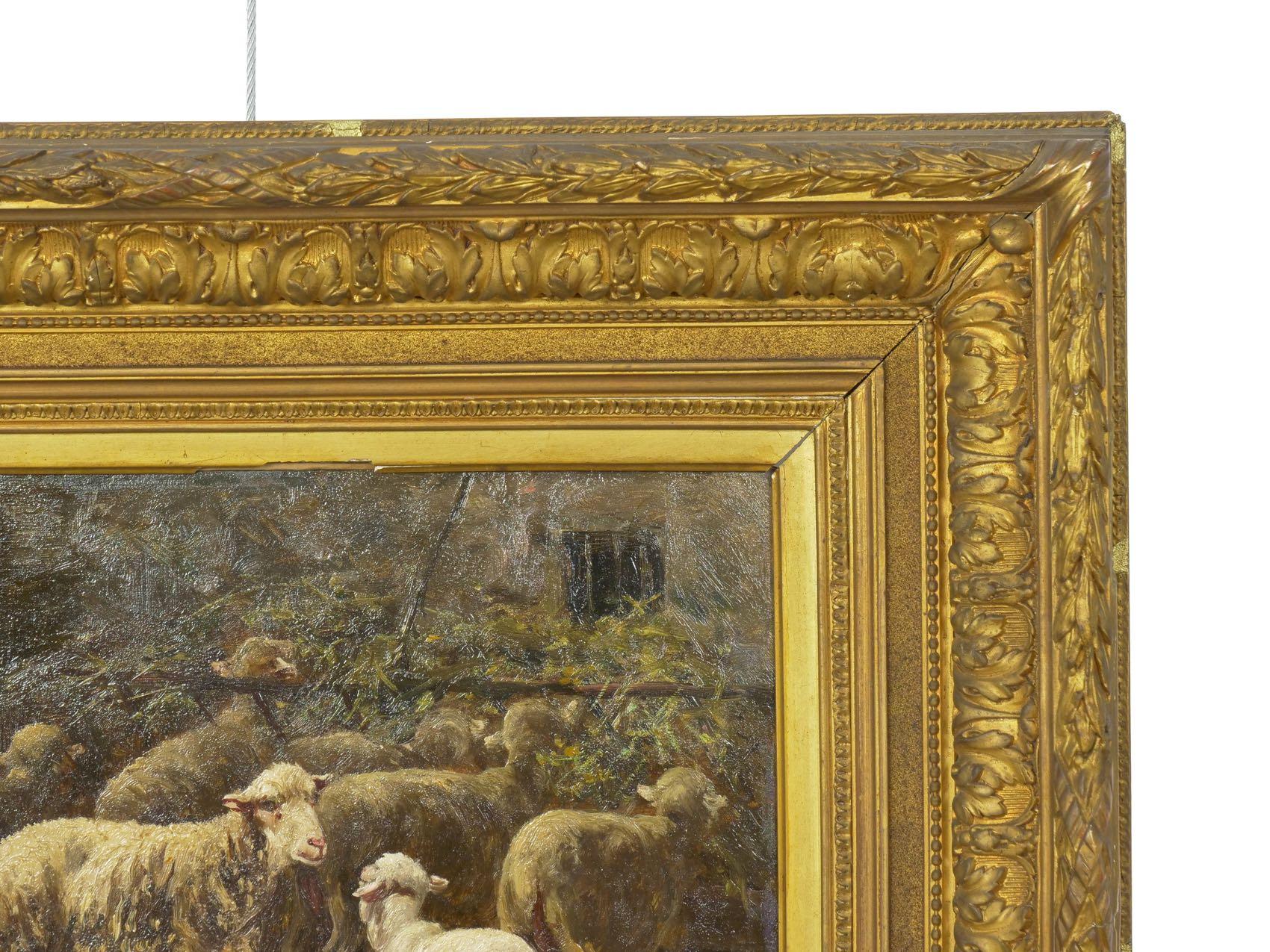 “Sheep in Stable” Antique Barbizon Oil Painting by Albert Charpin For ...