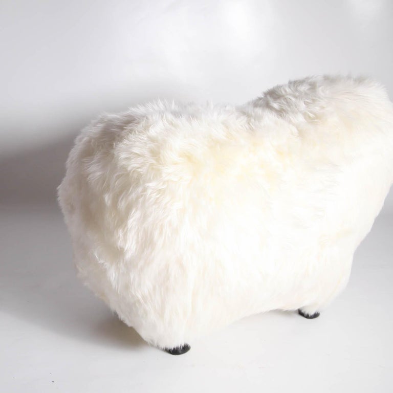 Sheep Sculpture / Footrest in Brass and Real Wool For Sale at 1stDibs