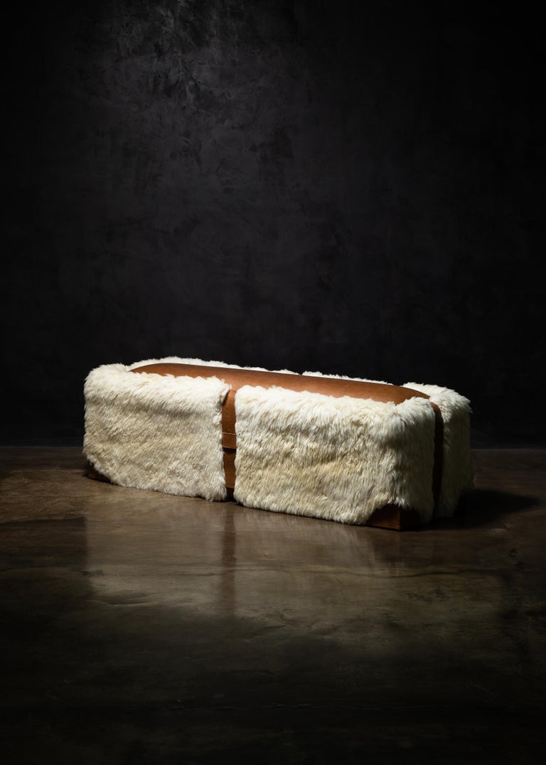 Sheepskin and Leather Custom Contemporary Bench from Costantini, Ovino ...