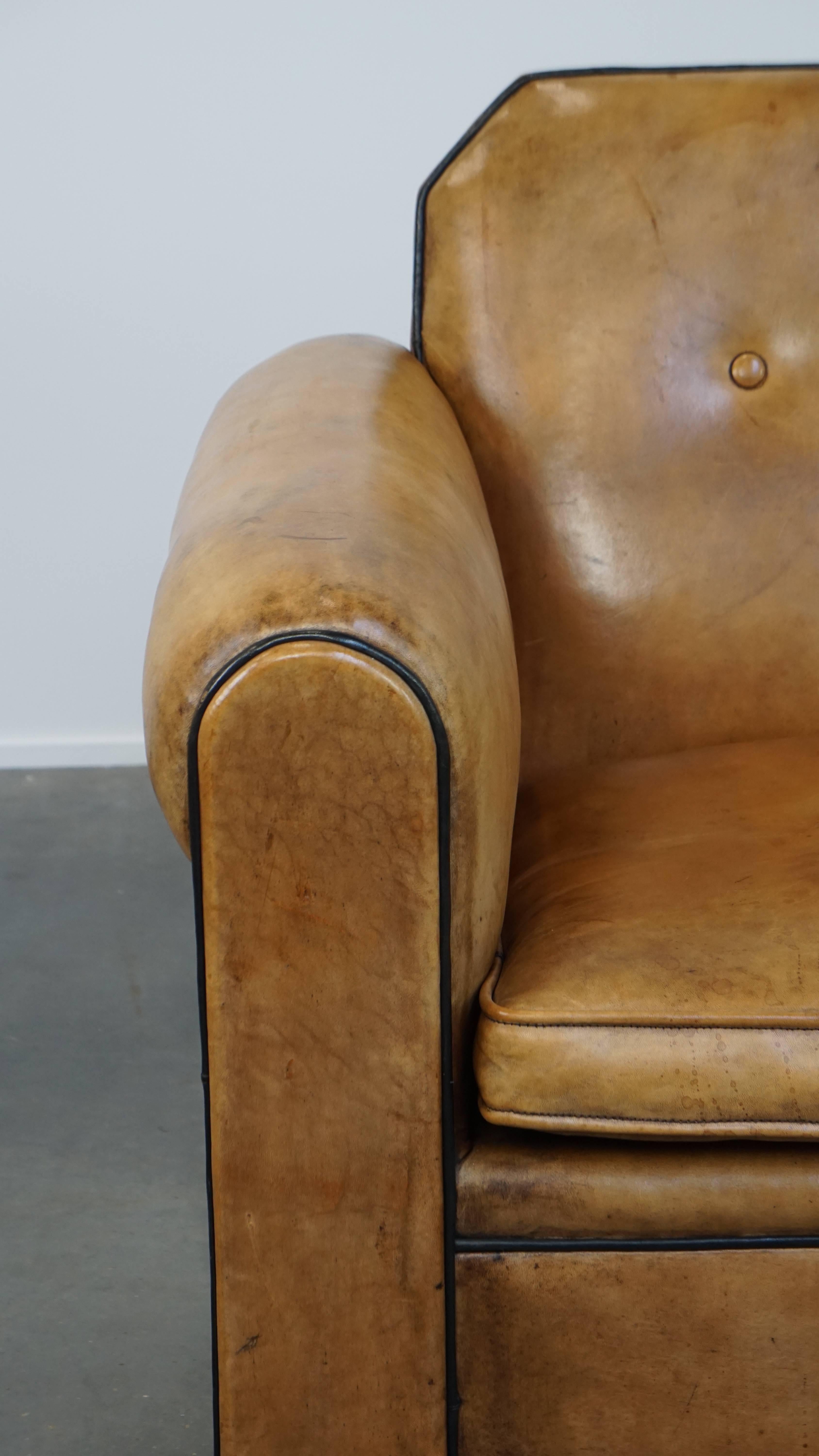 Sheepskin Leather Art Deco Design 2-Seater Sofa by Bart van Bekhoven For Sale at 1stDibs