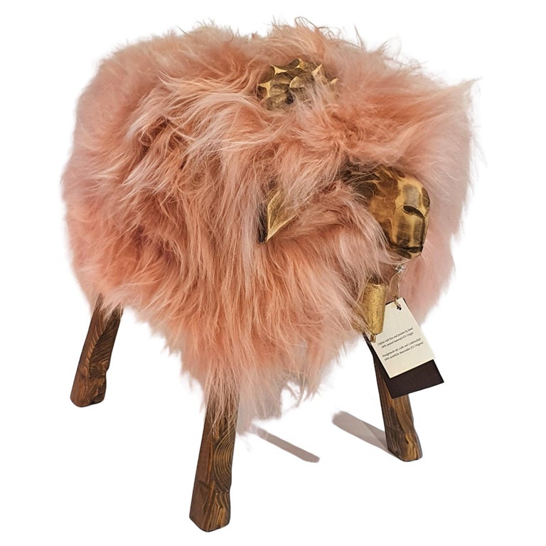 Sheepskin Stool Pink Bua For Sale at 1stDibs
