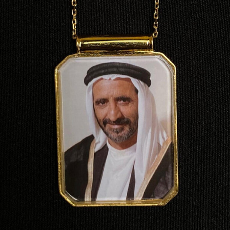 Sheikh Rashid Frame 18k Yellow Gold Customizable Necklace For Sale at ...