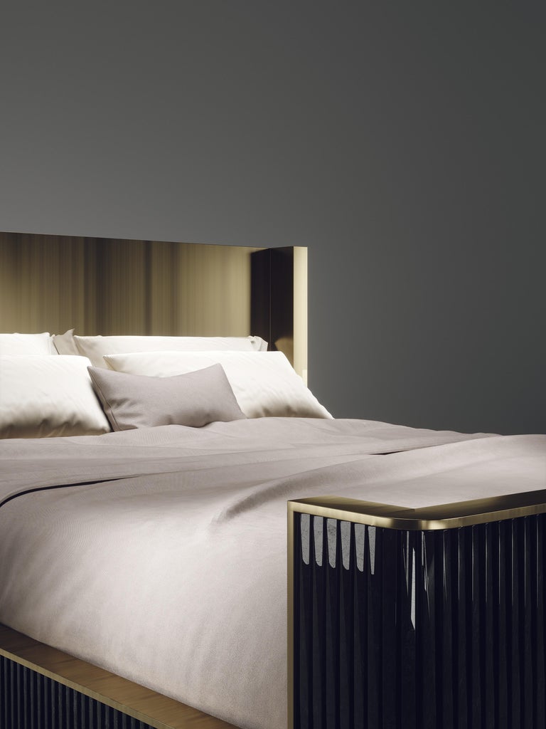 Shell and Brass Bed Frame with Geometric Fluted Details by R&Y Augousti ...