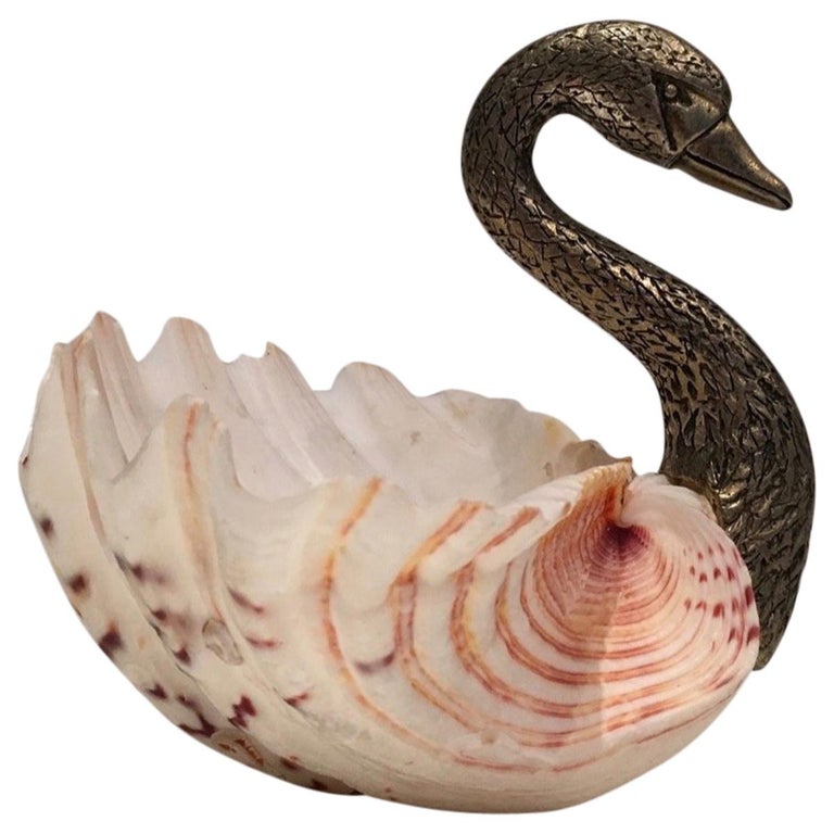Shell and Silver Plated Swan, circa 1970 at 1stDibs