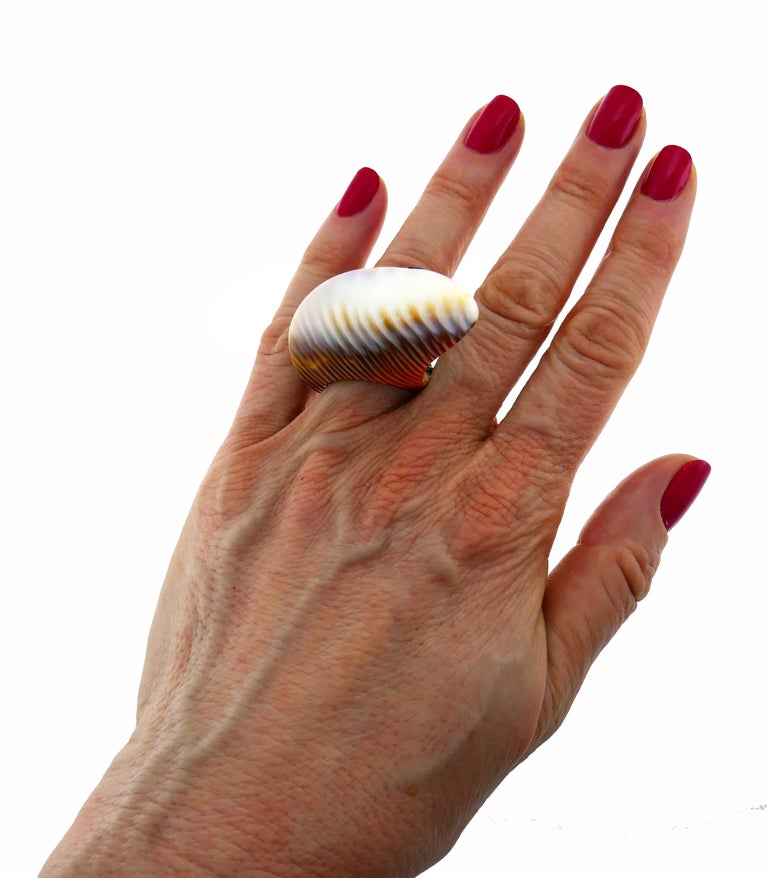 Shell Diamond Blackened Gold Ring For Sale (Free Shipping) at 1stDibs