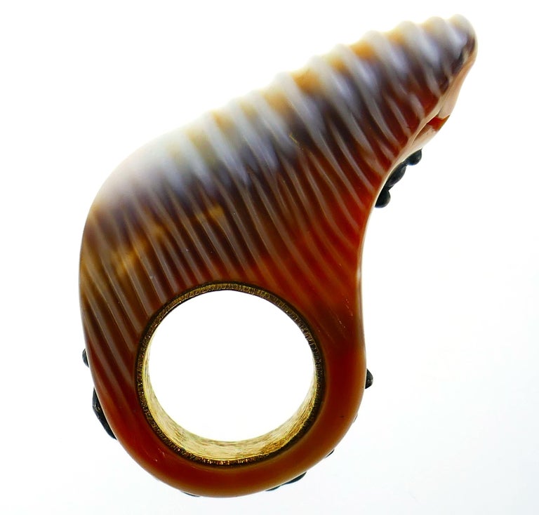 Shell Diamond Blackened Gold Ring For Sale at 1stDibs