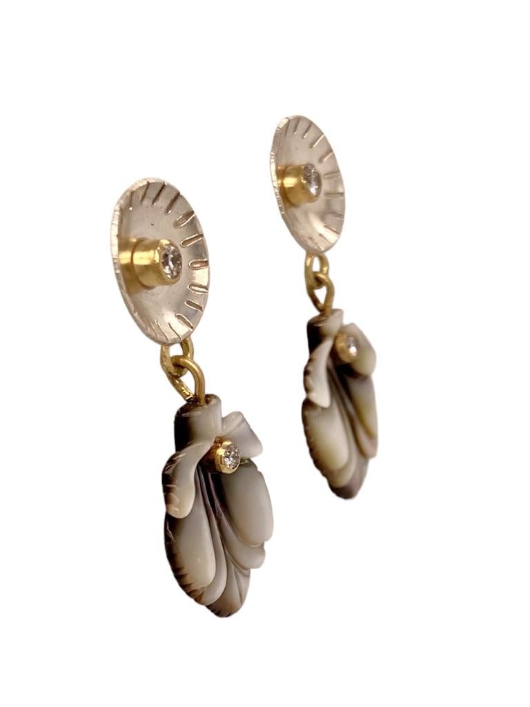 Shell earrings-- sterling silver, black lip mussel shell and diamond ...