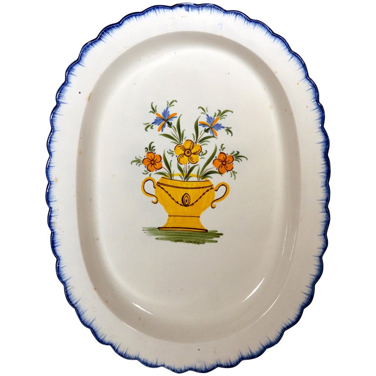 Shell-Edge Prattware Oval Dish Painted with an Urn of Flowers For Sale ...