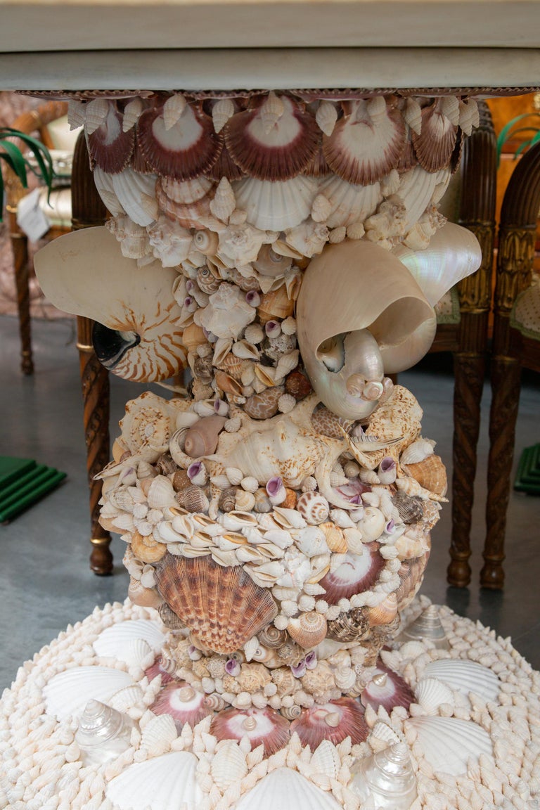 Shell Encrusted Center Table with Limestone Top at 1stDibs