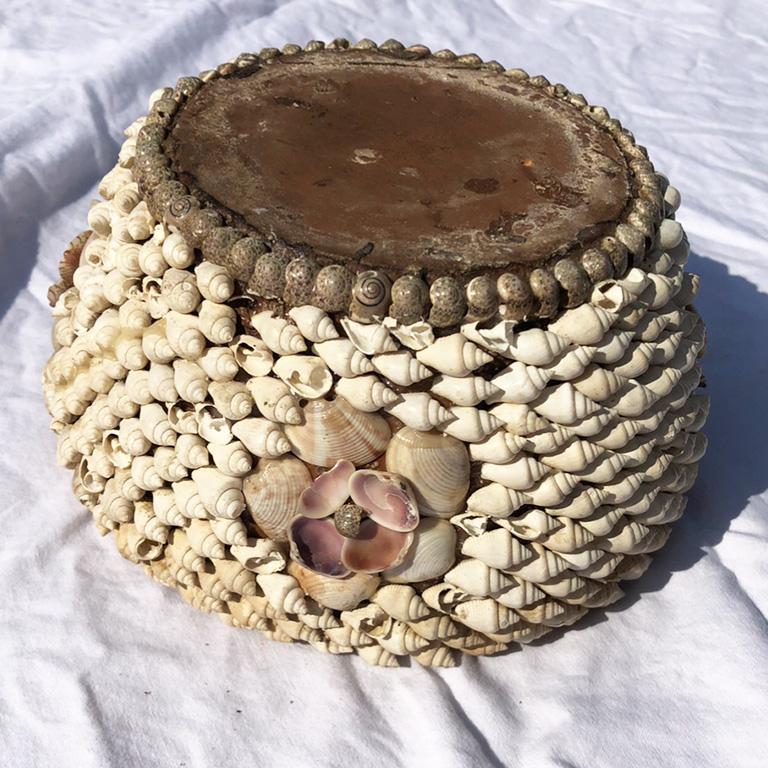 Shell Encrusted Planter or Bowl Mid Century Folk Art at 1stDibs