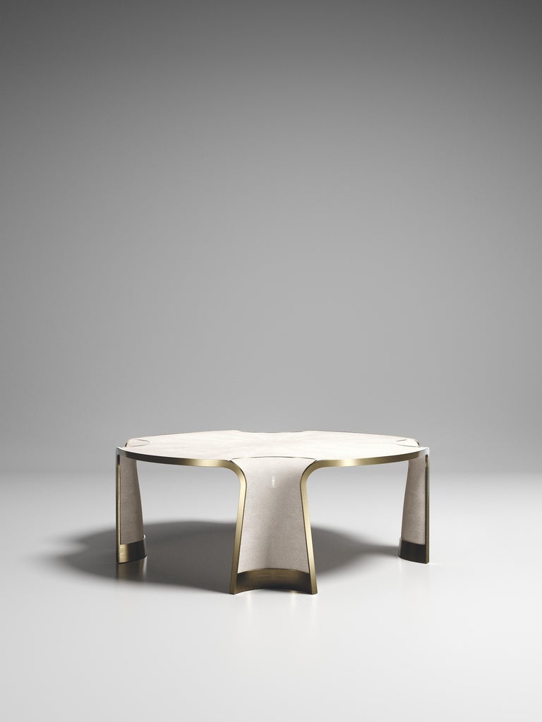 Shell Inlaid Coffee Table with Bronze-Patina Brass Inlay by R&Y ...