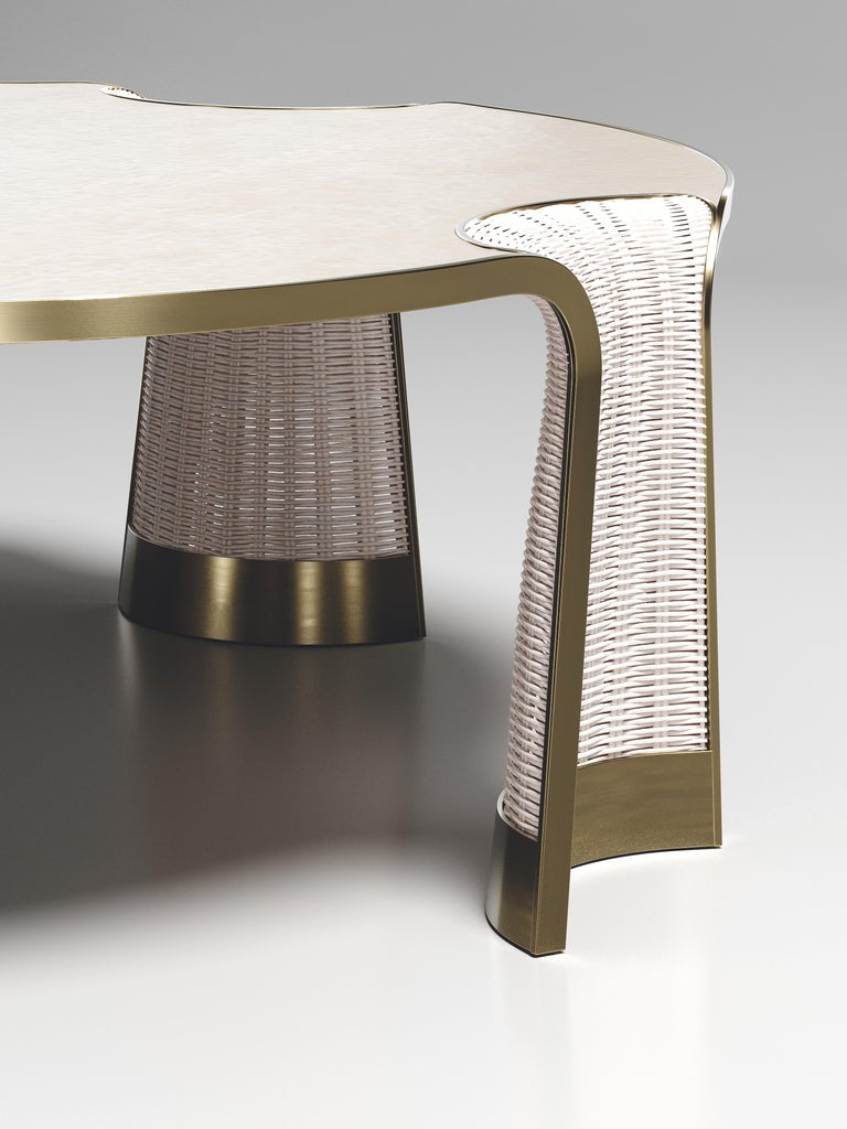 Shell Inlaid Coffee Table with Bronze-Patina Brass Inlay by R&Y ...